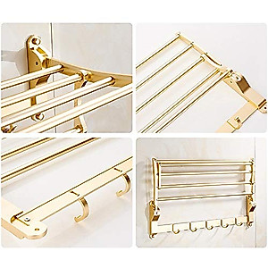 SXNBH Towel Holder Bathroom Space Aluminum Rose Gold Hanger Fold Matt Bath Towel Rack Wall Mount Washroom Shelf Double Towel Rail para