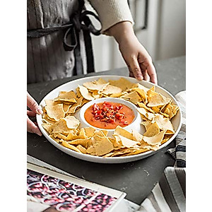 LAUCHUH Porcelain Chip and Dip Serving Set Divided Serving Trays Appetizers and Cheeses Serving Platter Compartment Dish 12-inch set of 1