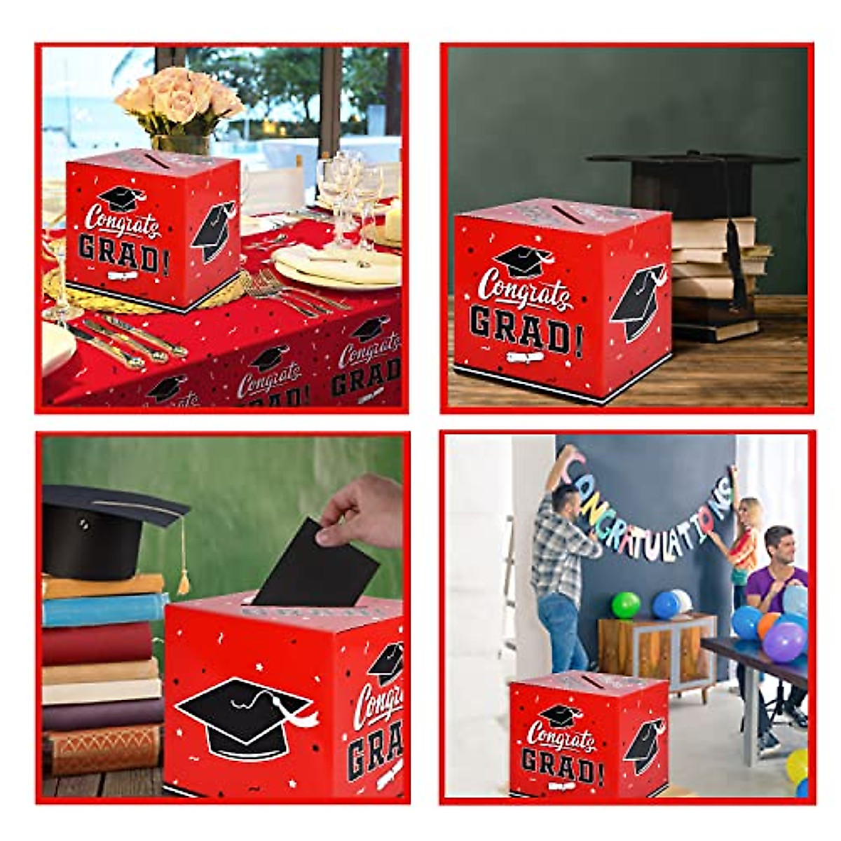 Gatherfun Graduation Party Decorations - Graduation Box for Gift and Cards - Party Favors and Supplies - Red.