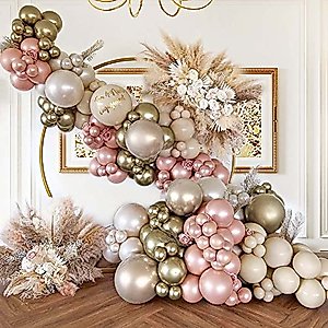 Dusty Rose Pearl Balloon Garland Double Stuffed Blush Pink Beige Balloons White Sand Nude Boho Balloon Arch Kit Metallic Gold Balloons for Baby Shower Bridal Wedding Birthday Party Decoration