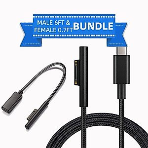 Sisyphy Male & Female USB C Charging Cable Bundle for Surface, 6ft Nylon Male Cable and 0.7ft Female Cable, Compatible for Microsoft Surface Pro7 Go2 Pro6 5/4/3 Surface Laptop1/2/3 & Surface Go