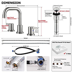 PARLOS Two-Handle Widespread Bathroom Faucet with Metal Pop-up Drain Assembly and cUPC Faucet Supply Lines, Brushed Nickel, 13649