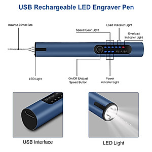 Engraving Pen with LED Light,USB Rechargeable Engraver Pen with 35bits,Mini Electric Engraving Machines Etching Pen Cordless Handheld Etcher Engraver Tool for DIY Jewelry Metal Wood Stone Glass (Blue)