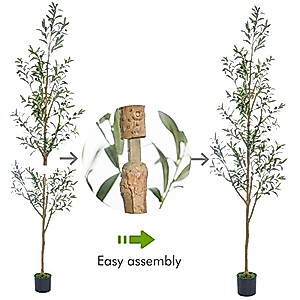 7.6FT (92'') Olive Tall Skinny Artificial Plants for Home Indoor, Fake Potted Olive Silk Tree for Modern Home Office Living Room Floor Decor Indoor