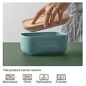 Dowan Large Butter Dish with Handle on Lid Up to 2 Sticks of Butter, Farmhouse Butter Dish with Lid, Ceramic Butter Container for East West Coast Butter, Microwave and Freezer Safe, Turquoise