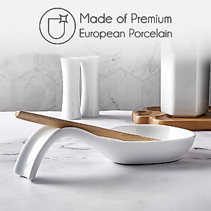 CRYSTALIA Ceramic Spoon Rest, White Porcelain Utensil Holder for Counter or Stove Top, 9 inches Large Size Standing & Thick Rest for Coffee Spoon, Ladle, Spatula, Cute Farmhouse Kitchen Accessories