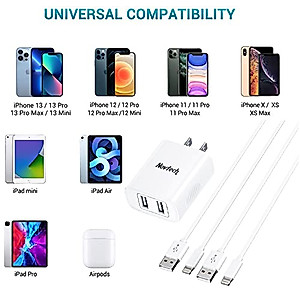 iPhone Charger Wall Plug -MFi Certified Dual USB Wall Charger Block Adapter with 2Pack 6FT USB to Lightning Cables 2.4A for iPhone 14 13 12 11 Pro Max Mini XR Xs X 8 7 6S 6 Plus 5s SE iPad (White)