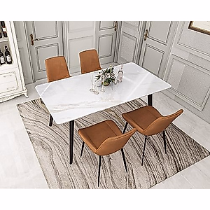AmoUnico White Dining Table, Rectangular 63" Kitchen Table with Marble Sintered Stone Table Top and Metal Legs, Modern Dining Room Table for 6, Slate Dinner Table for Living Room or Office, Table Only