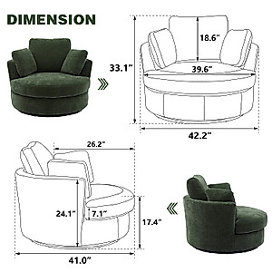 42.2" W Chenille Velvet Loveseat Sofa Swivel Barrel Chair for Bedroom with 4 Pillows, Mid Century Modern Accent Chair for Living Room, Comfy Reading Chair for Office/Library/Home, Green