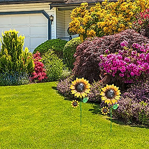 YEAHOME Garden Decor for Outside, 2 Pack Sunflower Garden Stakes Spring Decor, Metal Flowers with Shaking Head Yard Art for Outdoor Yard Lawn Patio Decoration