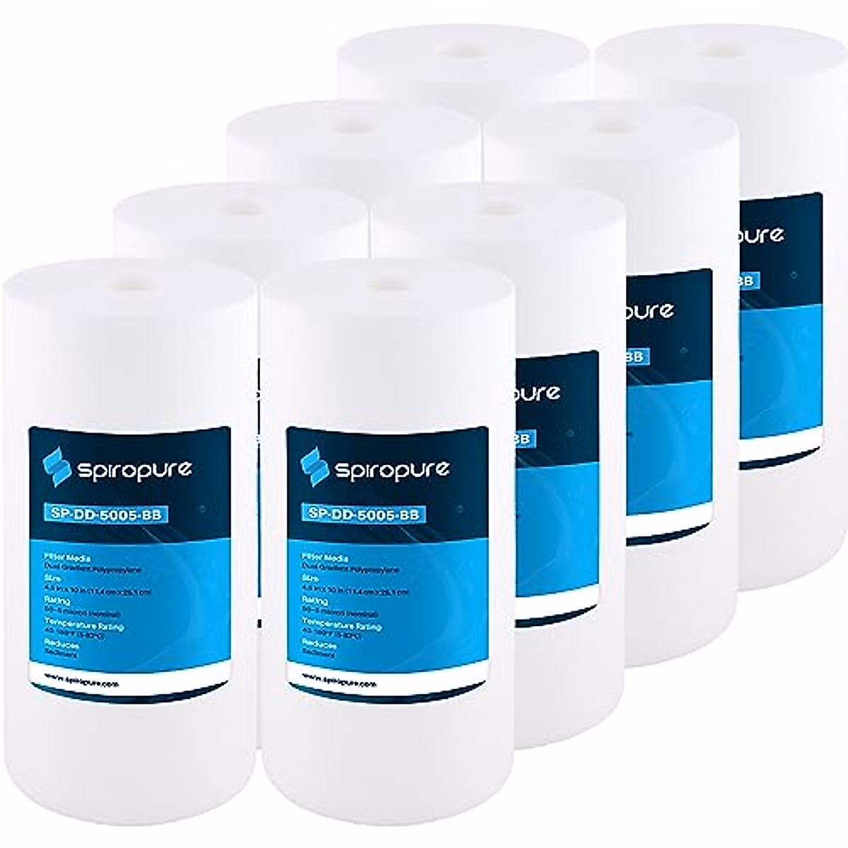 SpiroPure SP-DD-5005-BB 10x4.5 BB 5 Micron Spun Melt-Blown Polypropylene Water Filter Cartridge SDC-45-1005 DGD-5005 155357-43 (Case of 8)
