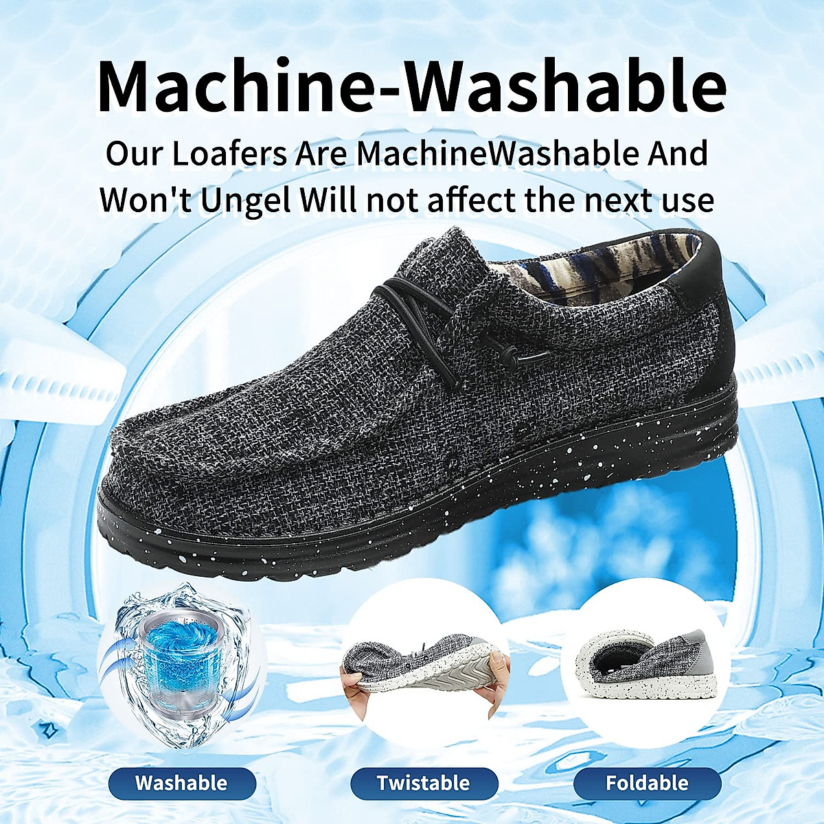 Men's Slip-On Loafers Casual Shoes Lightweight Comfortable Breathable Fashion Soft Sole Plantar Fasciitis Black Zapatos Mocasines para Hombre US7