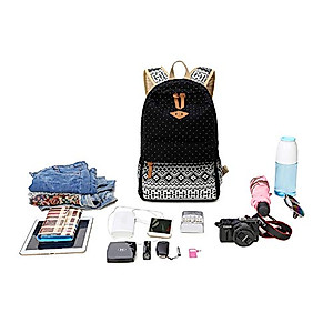 Sugaroom Backpack for Girls, School Backpack Canvas Dot Backpack Bookbags Teen Girls Backpacks Set