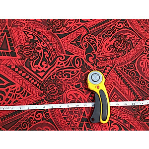 Originals by HITOMI Retro Hawaiian Tribal Poly Cotton Hawaiian Print Fabric Sold by The Yard, Red