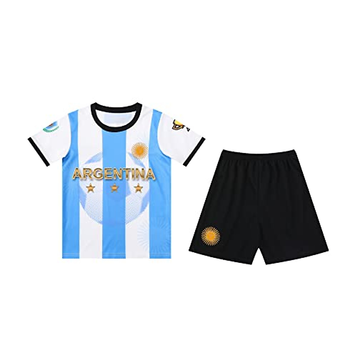 Argentina World Champions Edition Sports Soccer Football Boys Kids Youth Jersey Shirt Kit Set (Size-26 (8-9 Years))