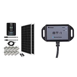 Renogy 200W 12V Monocrystalline Panel Starter & Bluetooth Module RJ12 Communication Port Compatible Rover/Wanderer/Adventurer Charge Controllers, BT-1 RS232