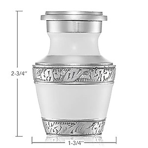 Reminded Small Cremation Memorial Urn for Human Ashes, White and Silver Miniature Keepsake Urn with Velvet Case