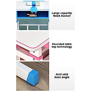 Children's Combined Study Desk and Chair Set, Height Adjustable Home School Use Anti-Reflective Children Study Table with LED Light/Reading Board/Pull-Out Drawer 80 x 49cm (Pink)