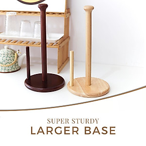 E-ROOM TREND Paper Towel Holder Large Base Dia 7" Wooden Natural Color Countertop with Rubber Wood Round Base Kitchen Bathroom Roll Organizer Wooden Paper Holder Stand for Dining Table Home (ZJ281Y)