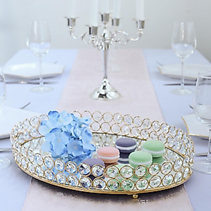 Efavormart 16" x 12" Gold Metal Crystal Beaded Decorative Serving Tray Oval Mirror Tray for Wedding Birthday Party
