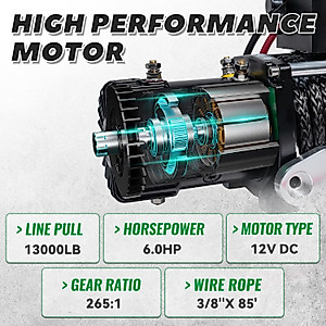 OFF ROAD BOAR 13000 Lb Winch, Electric Winch 12V with Synthetic Rope, Roller Fairlead, Waterproof IP67 ATV UTV Jeep Winches with Wireless Remote and Wired Control