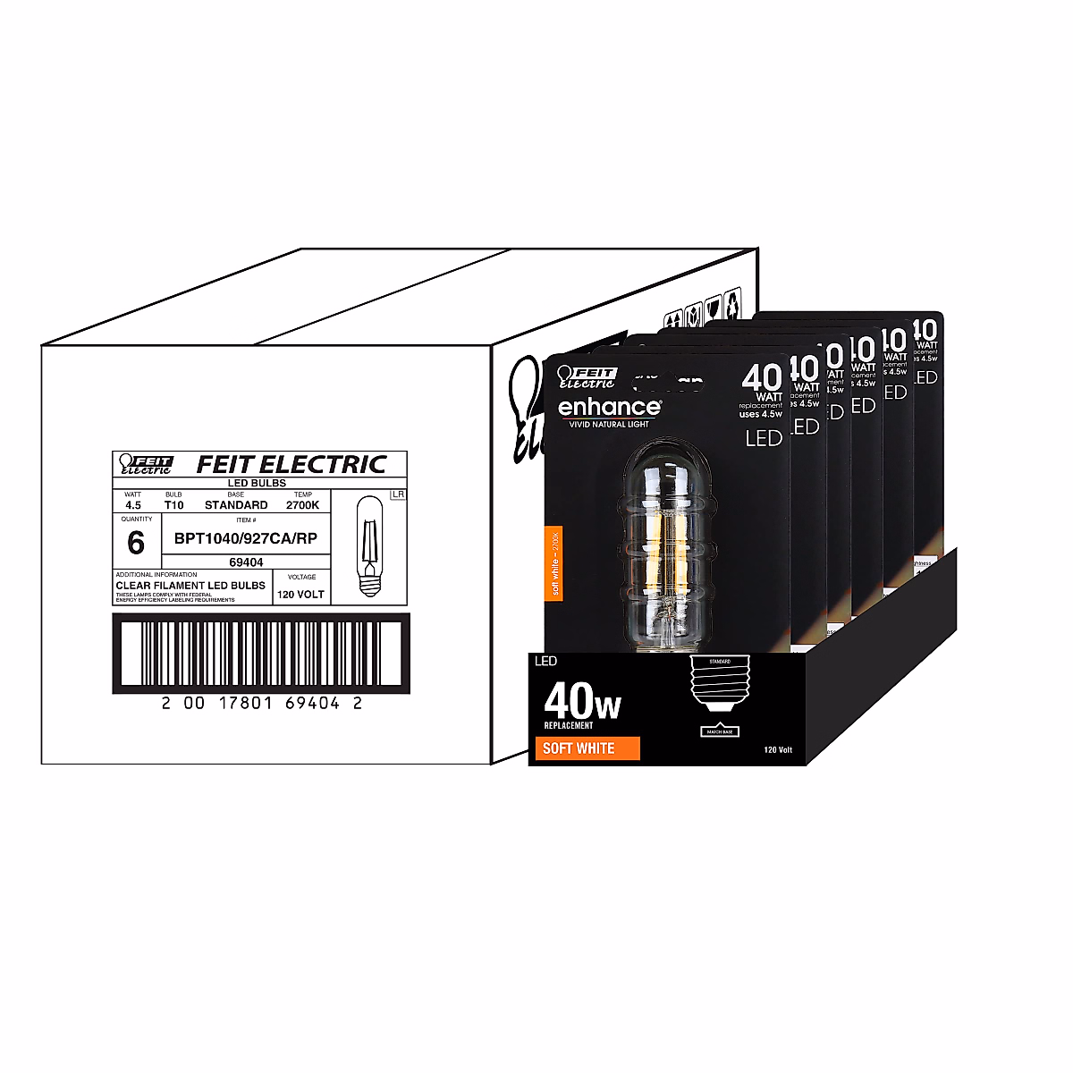 Feit Electric BPT1040/927CA/RP/6,40W EQ DM T10 LED Light Bulbs, 6 Bulbs