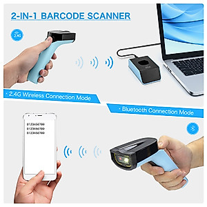 NETUM Bluetooth Wireless 2D Barcode Scanner Automatic, Hands Free Barcode Reader with Charging Cradle and Built-in Memory, Fast and Precise scanning, Transfers Up to 50 Meters - DS7500