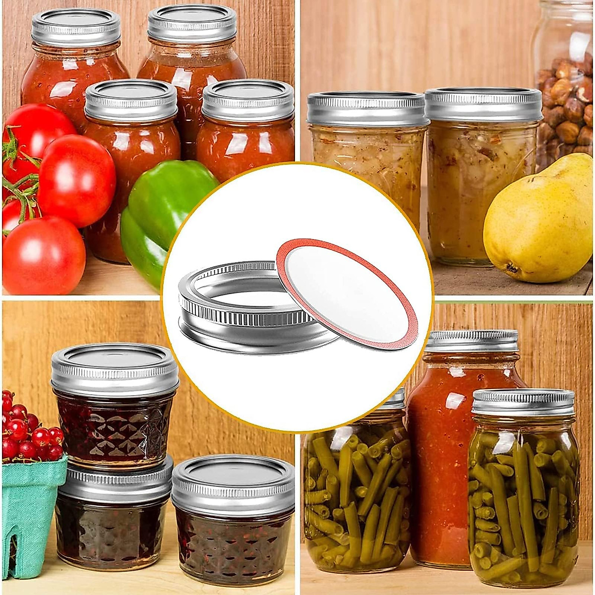 100Pcs/50 sets Canning Jar Lids and Rings Wide mouth, Split-type Lids with Silicone Seals Rings Leak Proof and Secure Canning Jar Caps