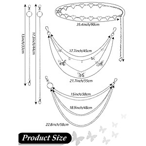 Jadive 5 Pieces Chain Belt Jeans Pants Chain Pocket Waist Chain Multi-Layer Hip Hop Metal Wallet Chain for Men Women (Butterfly,Silver)