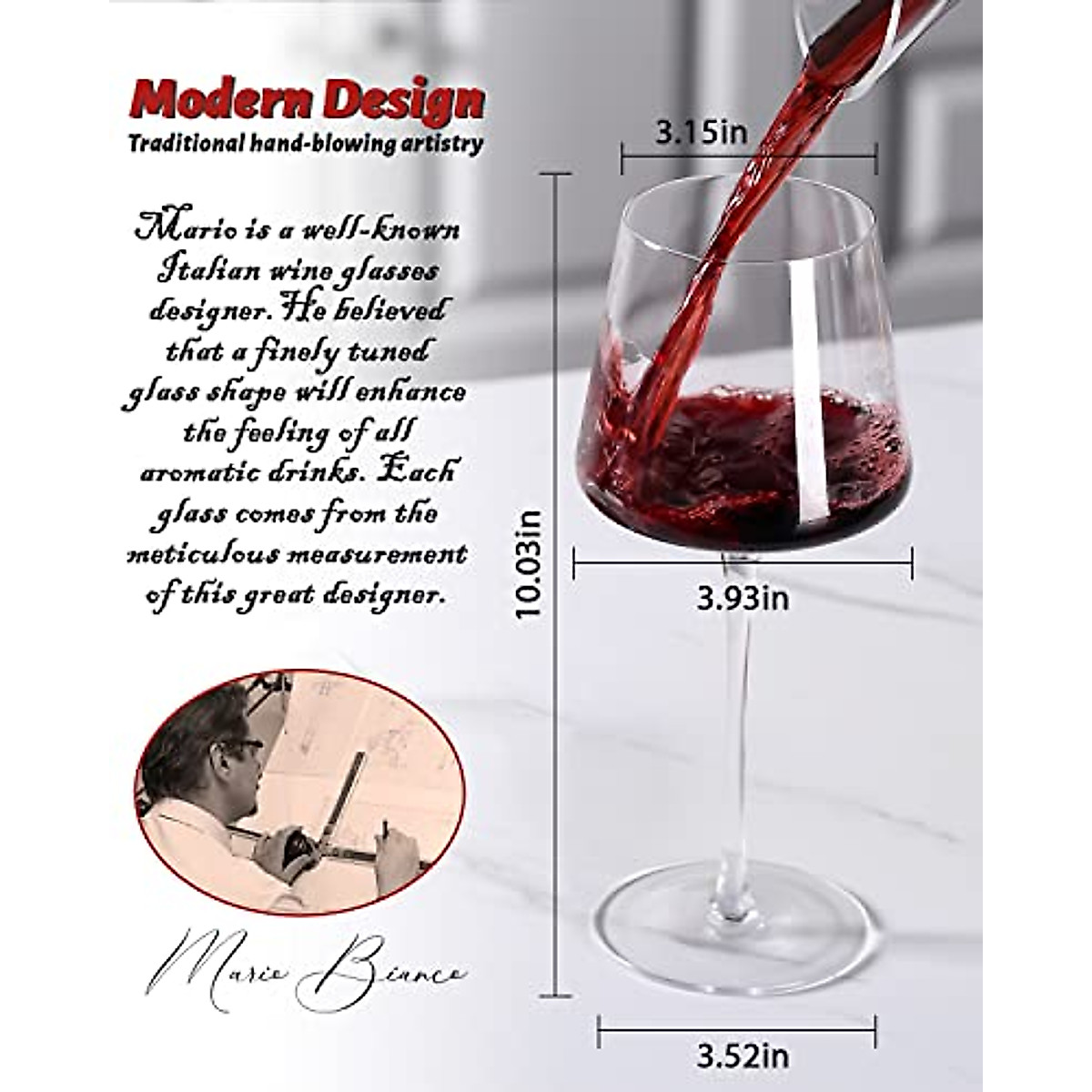 Physkoa Wine glasses set of 4 - Modern wine glasses with tall long stem, Crystal Square wine glasses with flat bottom,Big wine glasses for full-bodied wine,Wine gifts for Wedding,Bridal Shower 21OZ