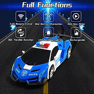 Zosam Remote Control Car, Deformation Robot Police Car, One Button Deformation & 360 Speed Drifting, Toy for 4-13 Yrs Old Kid RC Vehicle，Best for Boys (Police White)