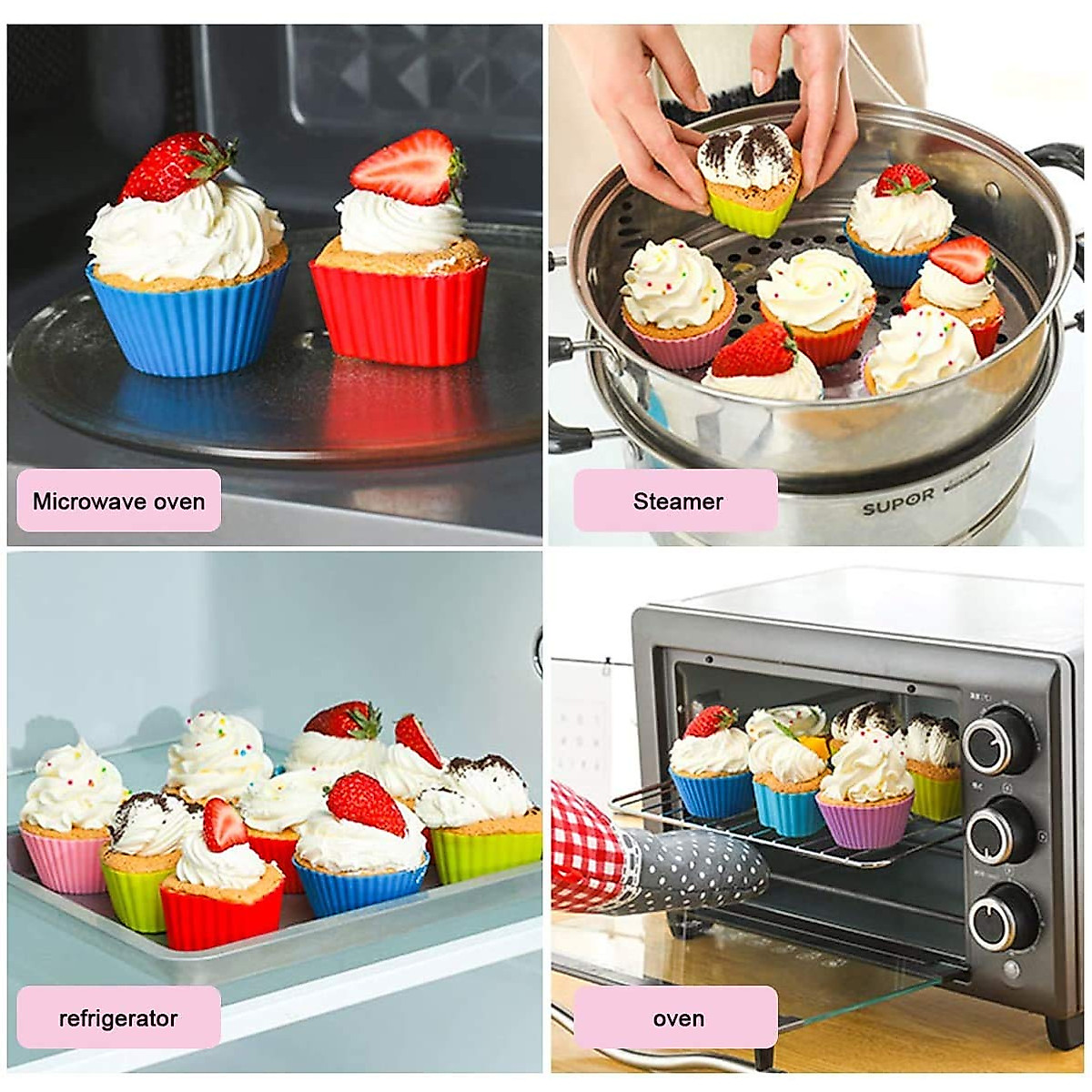 Silicone Molds Silicone Cupcake Baking Cups Silicone Flower Molds Silicone Donut Baking Pan Set Nonstick Silicone Donut Mold Oven- Microwave- Dishwasher Safe（24 pieces ）