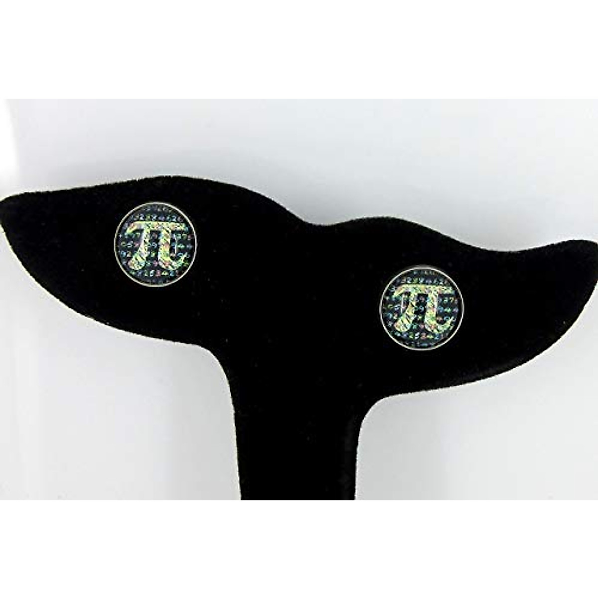 Stainless Steel Pi Print Glass Stud Earrings 12mm