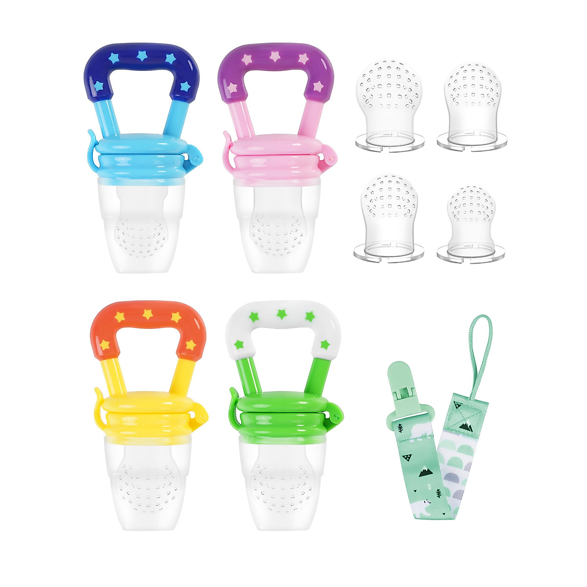 Baby Fruit Feeder, Baby Food Feeder,Teething Pacifier (4 Pack), Baby Fruit Pacifier Feeder, Soft Safe BPA-Free Silicone Pouches, Training Massaging Toy Teether