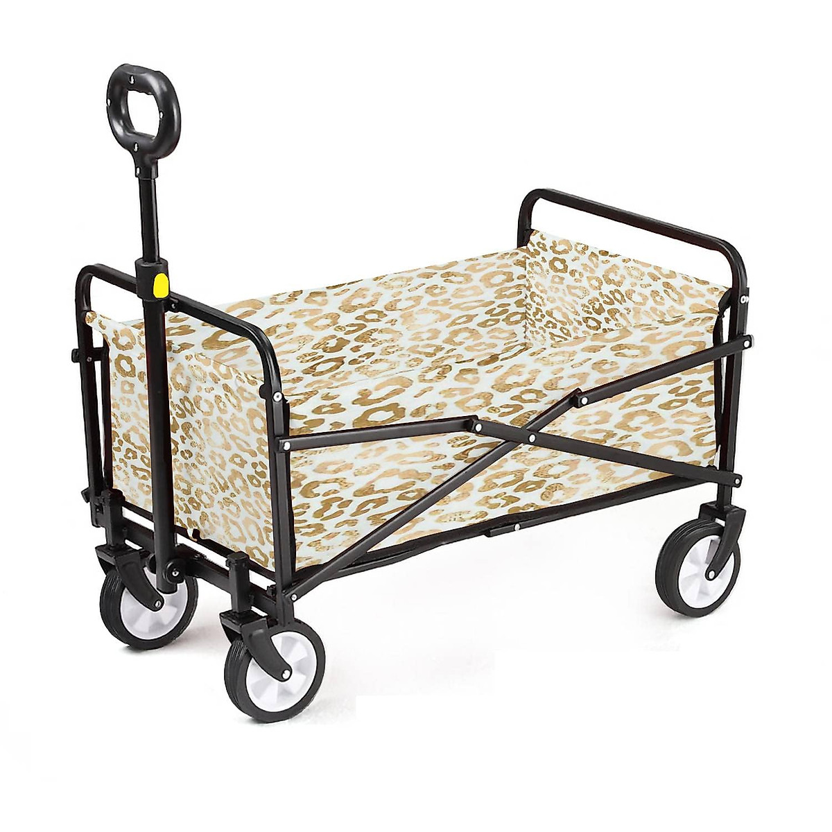 Outdoor Collapsible Wagon Fashion Seamless Gold Leopard Fur Texture Animal Skin Print White Camping Shopping Garden Cart Heavy Duty Wagon Adjustable Portable Utility Folding Wagon with Wheels