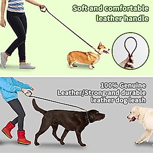 LWBMG Multifunctional Dog Leash 8ft,Strong and Soft Leather Dog Leash Adjustable, Hands Free,Crossbody, Double Dog Leash, for Service Dogs, Large Dogs, Medium Dogs and Small Dogs