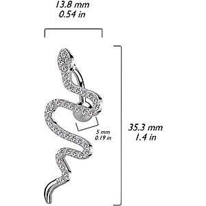 316L Surgical Steel Top Drop CZ Pave Snake Belly Button Ring (Black)