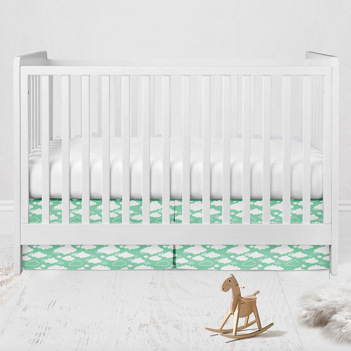 Bacati Clouds in The City Mint Clouds Crib/Toddler Bed Skirt Dust Ruffle, Mint/Grey