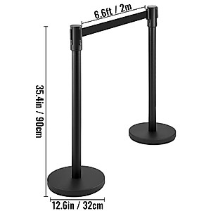 VEVOR Crowd Control Stanchion, Set of 8 Pieces Stanchion Set, Stanchion Set with 6.6 ft/2 m Black Retractable Belt, Black Crowd Control Barrier w/Concrete and Metal Base - Easy Connect Assembly