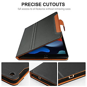 for iPad 9th/8th/7th Generation 10.2 Inch Case (2021/2020/2019) Built-in Pencil Holder, Folio Stand Protective Cover with Auto Sleep/Wake & Multiple Viewing Angles for iPad 9/8/7 Gen, Black/Brown