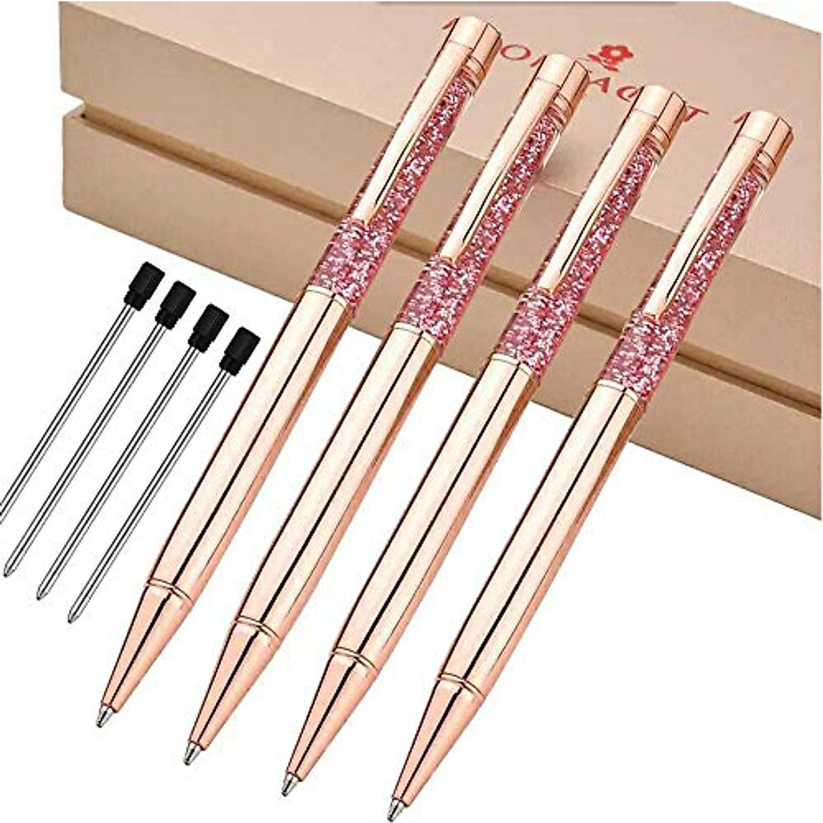 Ballpoint Pens,Rose Gold Metal Pen Refills Bling Glitter Sand glass Advertisement Pen Black Ink for Office Supplies