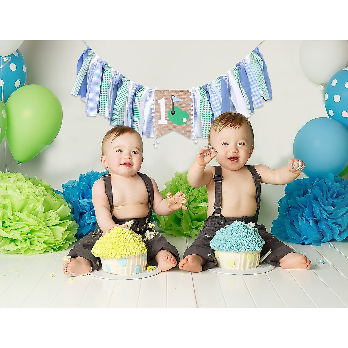 1st Birthday Highchair Banner,Golf Theme 1st Birthday Banner, One Banner 1st Birthday Boy, Highchair Banner 1st Birthday Boy, Happy Birthday Banner, Green Blue First Birthday Golf Theme Party Toppers