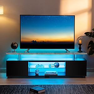 Cubehom Grey TV Stand 65 inch,LED TV Stand,Glass Entertainment Center TV Stand, TV Console Tables for Living Room,Bedroom,Home Office