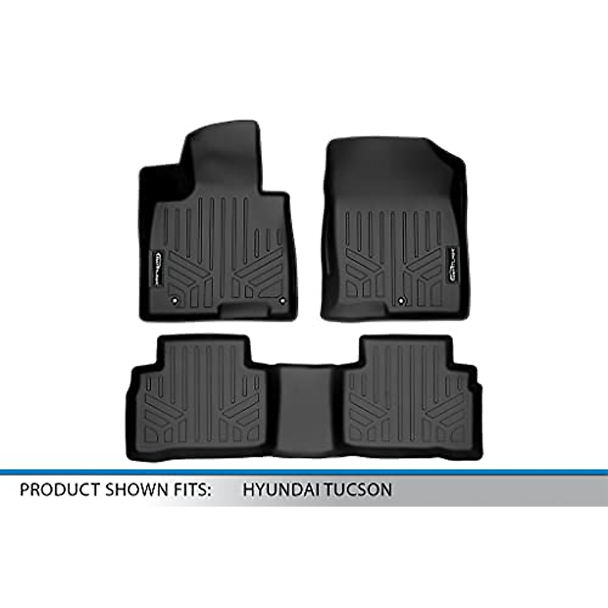 SMARTLINER All Weather Custom Fit Black 2 Row Floor Mat Liner Set Compatible with 2022-2023 Hyundai Tucson