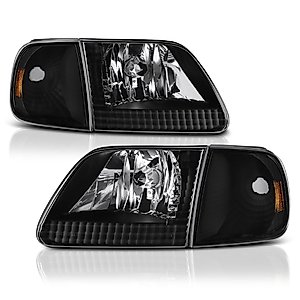 VIPMOTOZ For 1997-2003 Ford F150 Headlights & Turn Signal Cornering Lamps - Matte Black Housing, Driver and Passenger Side