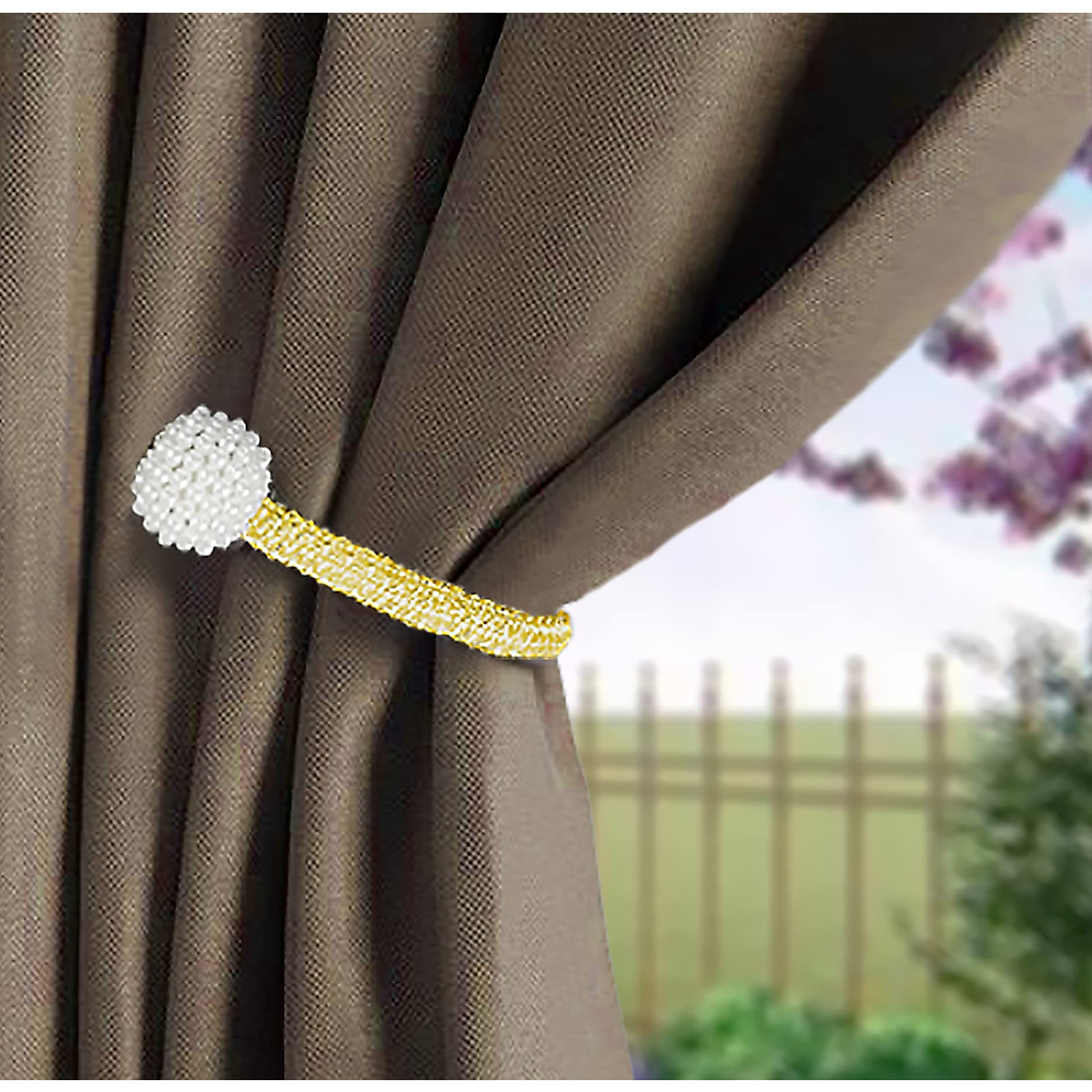 AWOLIC Magnetic Curtain Tiebacks 6 Pack,Classic European Curtain Holdbacks for Drapes,Used for Home and Office Decoration (Gold)
