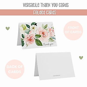 Paper Clever Party Graceful Floral Thank You Cards for Bridal Shower, Wedding, Any Occasion, Blank Notecards with Envelopes Set, Folded Notes, 25 Pack