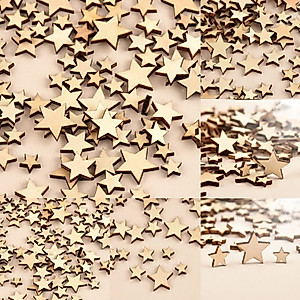 Rustic Wooden 100pcs Wood Love Heart Stars Wedding Table Scatter Decoration Crafts - #4 qsbai