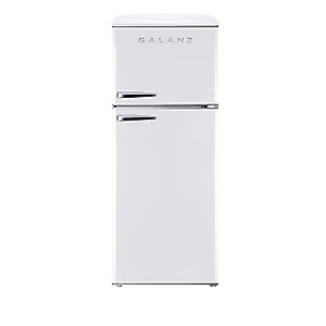 Galanz GLR12TWEEFR Refrigerator, Dual Door Fridge, Adjustable Electrical Thermostat Control with Top Mount Freezer Compartment, Retro White, 12.0 Cu Ft