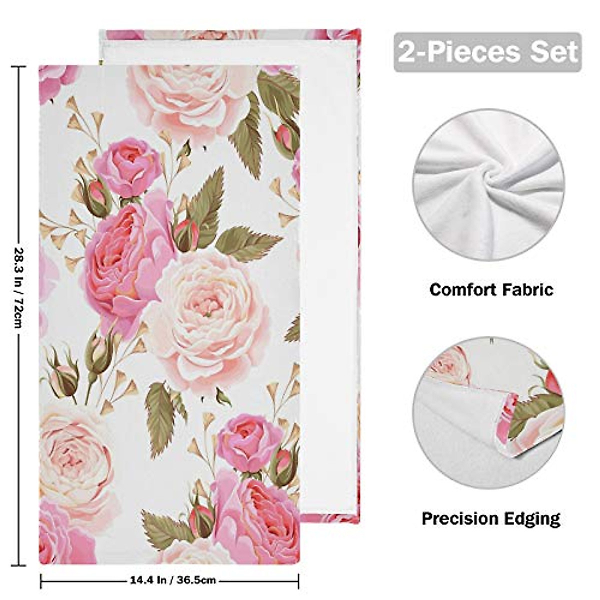 susiyo Beautiful Floral Pink Roses Hand Towels Set of 2 Luxury Print Decorative Bathroom Towels Super Soft Highly Absorbent Multipurpose Towels for Yoga Gym Spa Hotel Bathroom Kitchen 28x14 Inch